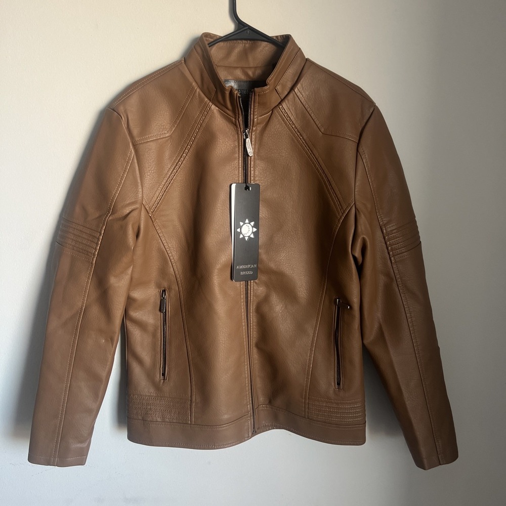 American Breed Carmel Faux Leather Jacket Mens Medium… - Gem